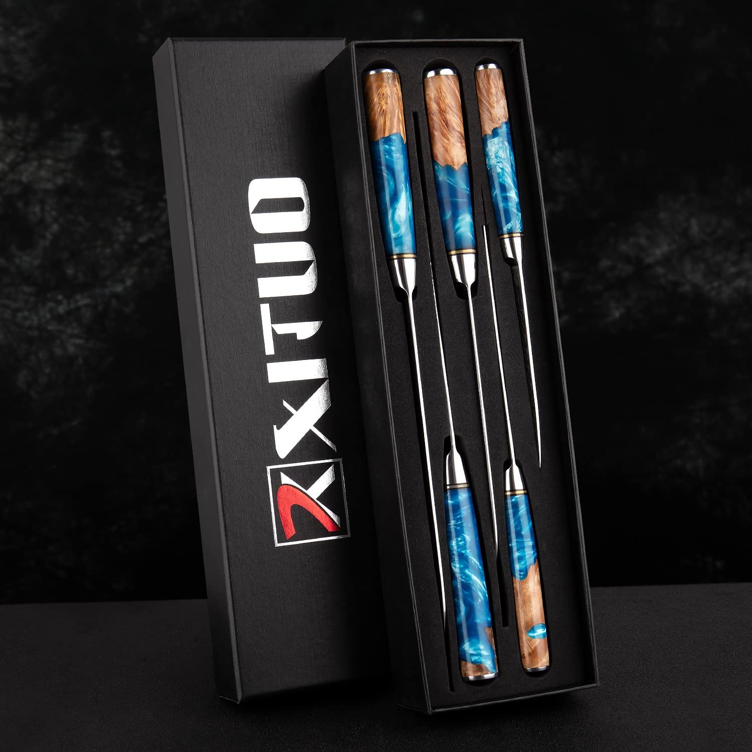 XITUO | Damascus Steel Knife Set | Tsunami Collection | Unique Blue ...